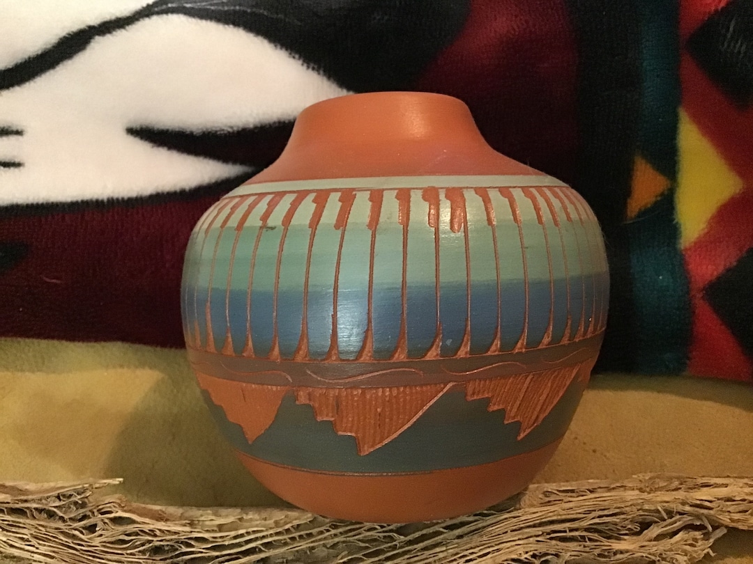 SIGNED Authentic Native American Indian Hand Painted Red Clay Pottery ...