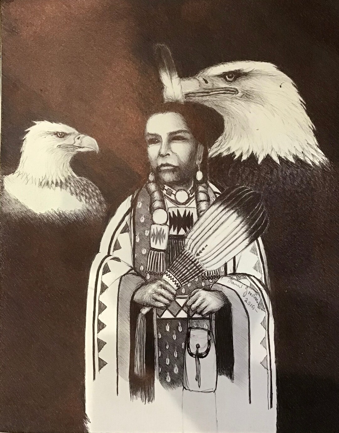 SIGNED Authentic Native American Indian Art Original Navajo Woman Dine ...