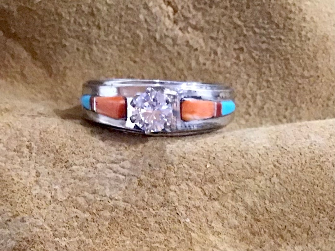 SIGNED Native America Indian Jewelry Sterling Silver Turquoise Red ...