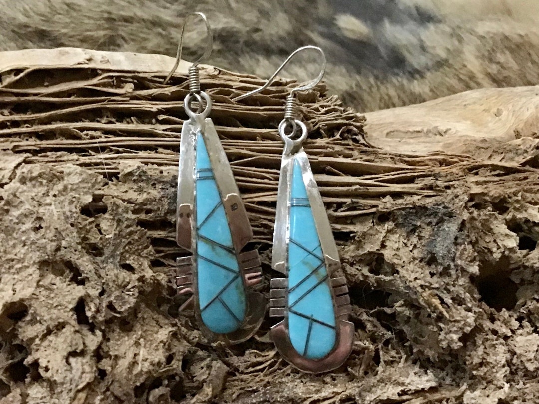 Authentic Vintage Navajo Zuni Sterling Silver Genuine Kingman Turquoise ...
