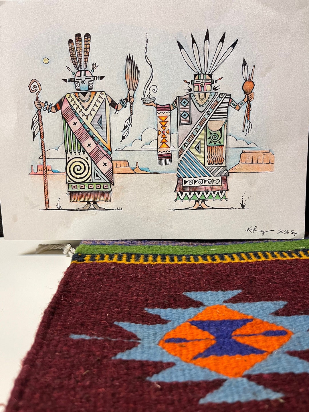 Authentic Native American Indian Art Numbered Series Sun Face Deity Yei ...