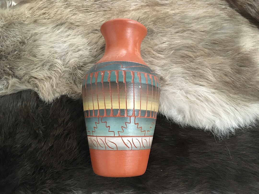 SIGNED Authentic Native American Indian Hand Painted Red Clay Pottery ...