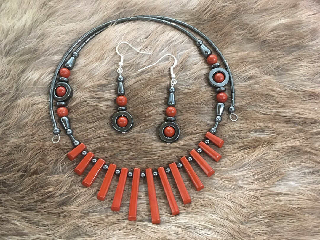 Authentic Native American Indian Jewelry Navajo Zuni Hand Beaded Red ...
