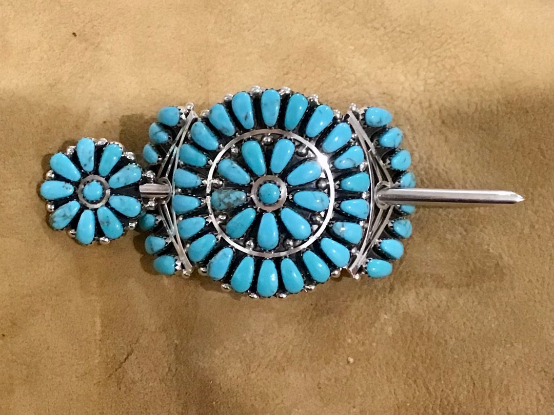 SIGNED Native America Indian Jewelry Southwestern Navajo Turquoise Hair ...