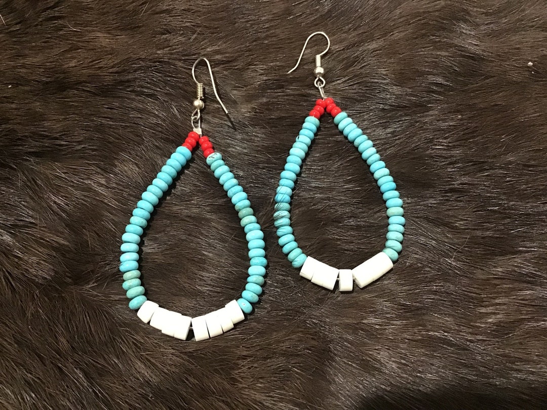 Authentic Native American Indian Jewelry Navajo Earrings Zuni Turquoise ...