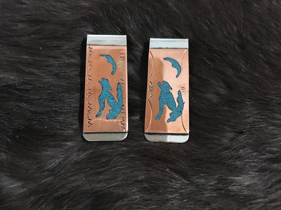 SIGNED Native America Indian Navajo Turquoise Red Coral Coyote Monument ...