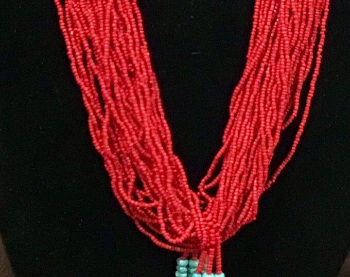 Vintage Native American Indian Jewelry Navajo Zuni Hand Beaded Red ...