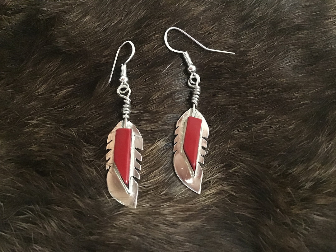 SIGNED Native America Indian Jewelry Navajo Zuni Feather Sterling ...