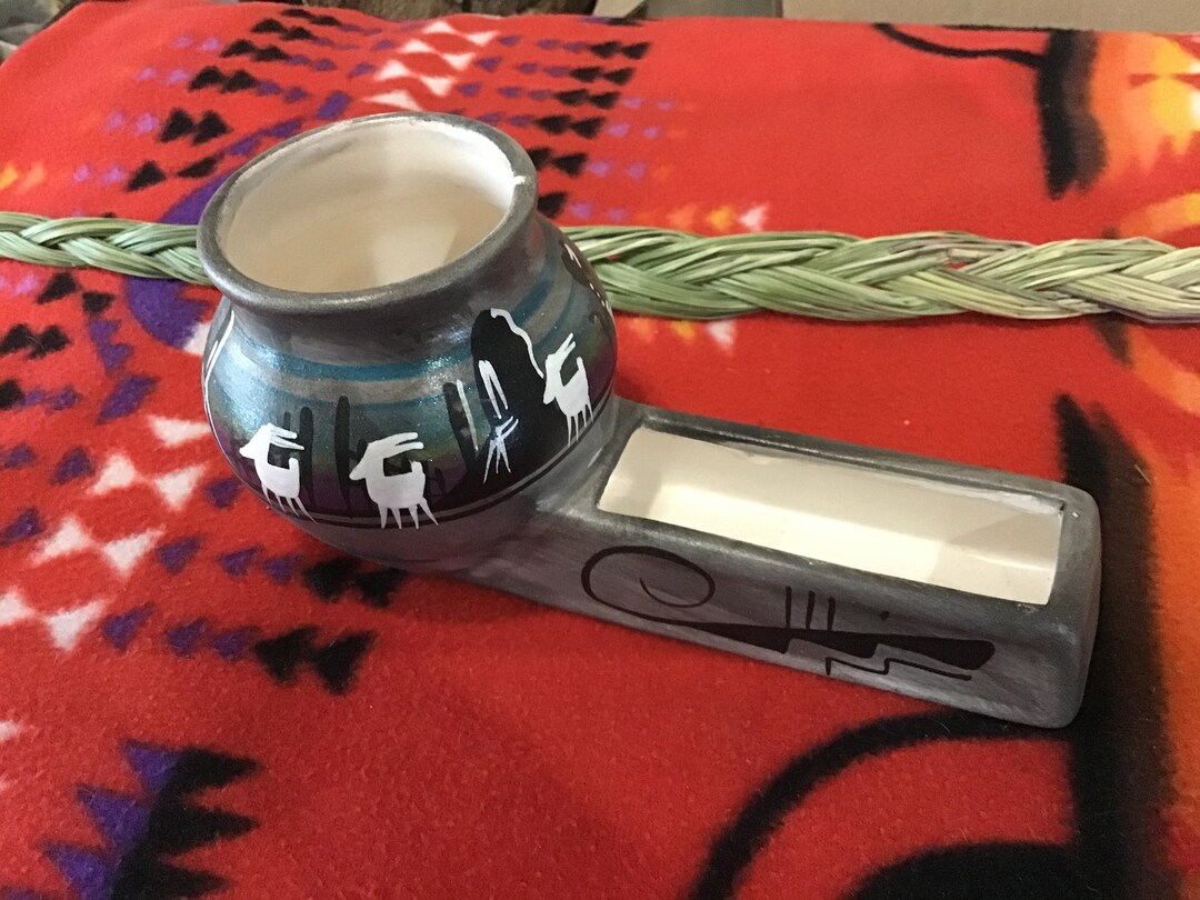 Authentic Native American Indian Horse Hair White Clay Pottery Smudge ...