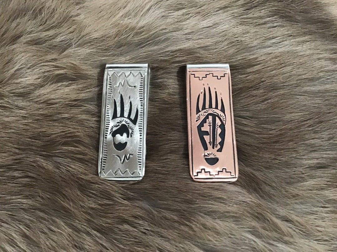 SIGNED Copper Native America Indian Navajo Bear Paw Money Clip Zuni ...
