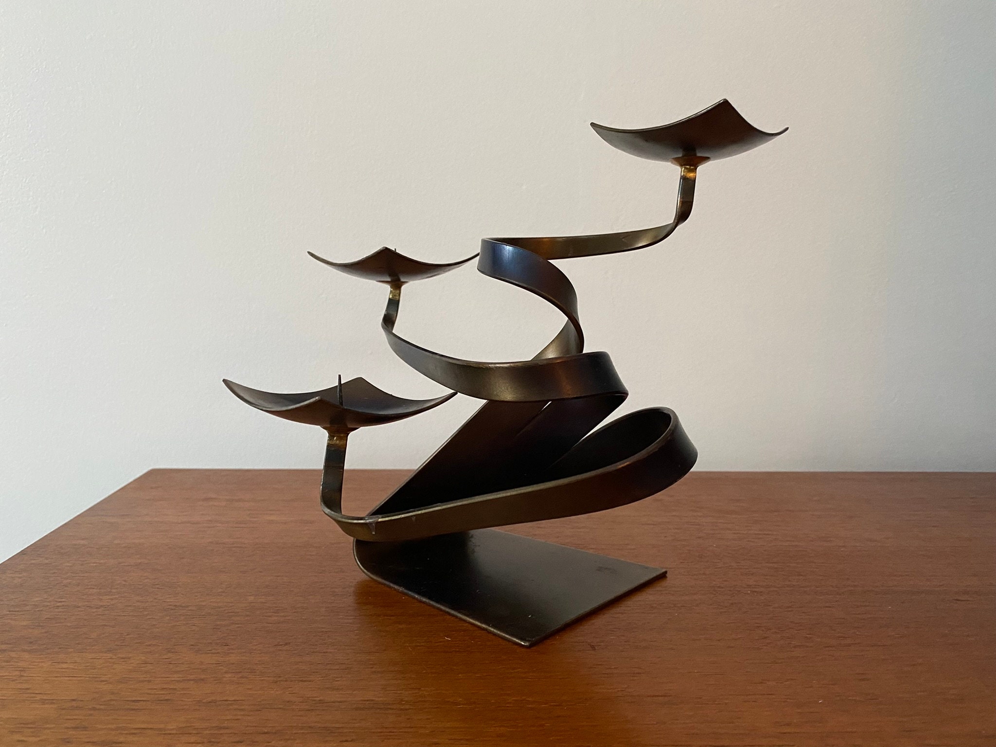 Vintage Ferart Brutalist Metal Triple Candle Holder Made in - Etsy