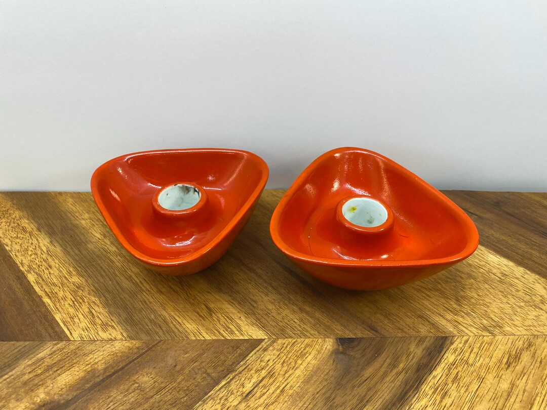 Arabia Finland Red Triangle Candlestick Holders - Ceramic Candle Holder ...