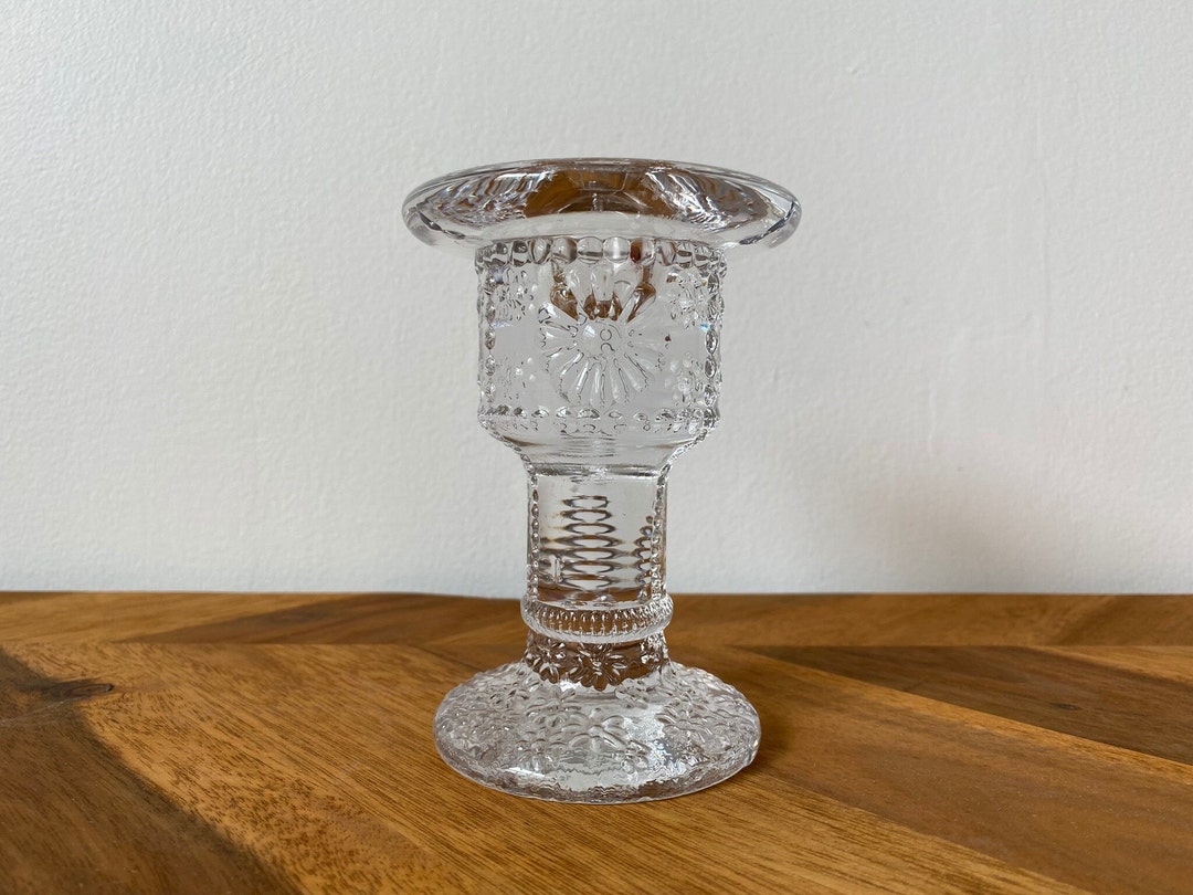 Kosta Boda Clear Glass Daisy Motif Candlestick Holder Made in Sweden ...