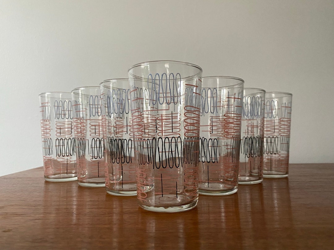 8x Midcentury Drinking Glasses Architectural/geometric Print - Etsy