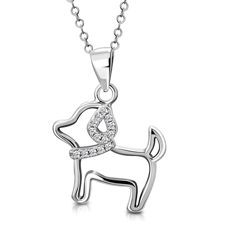 Puppy Dog Necklace Pendant 925 Sterling Silver Cubic Zirconia | Etsy