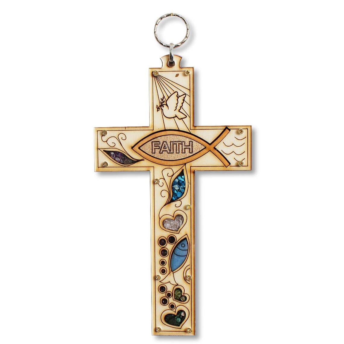 Wooden Christian Faith Cross With Gemstones Wall Plaque Decor - Etsy
