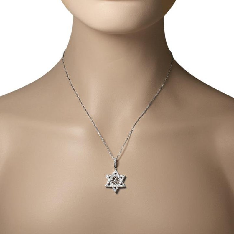 925 Sterling Silver Jewish Star of David CZ Filigree Pendant - Etsy