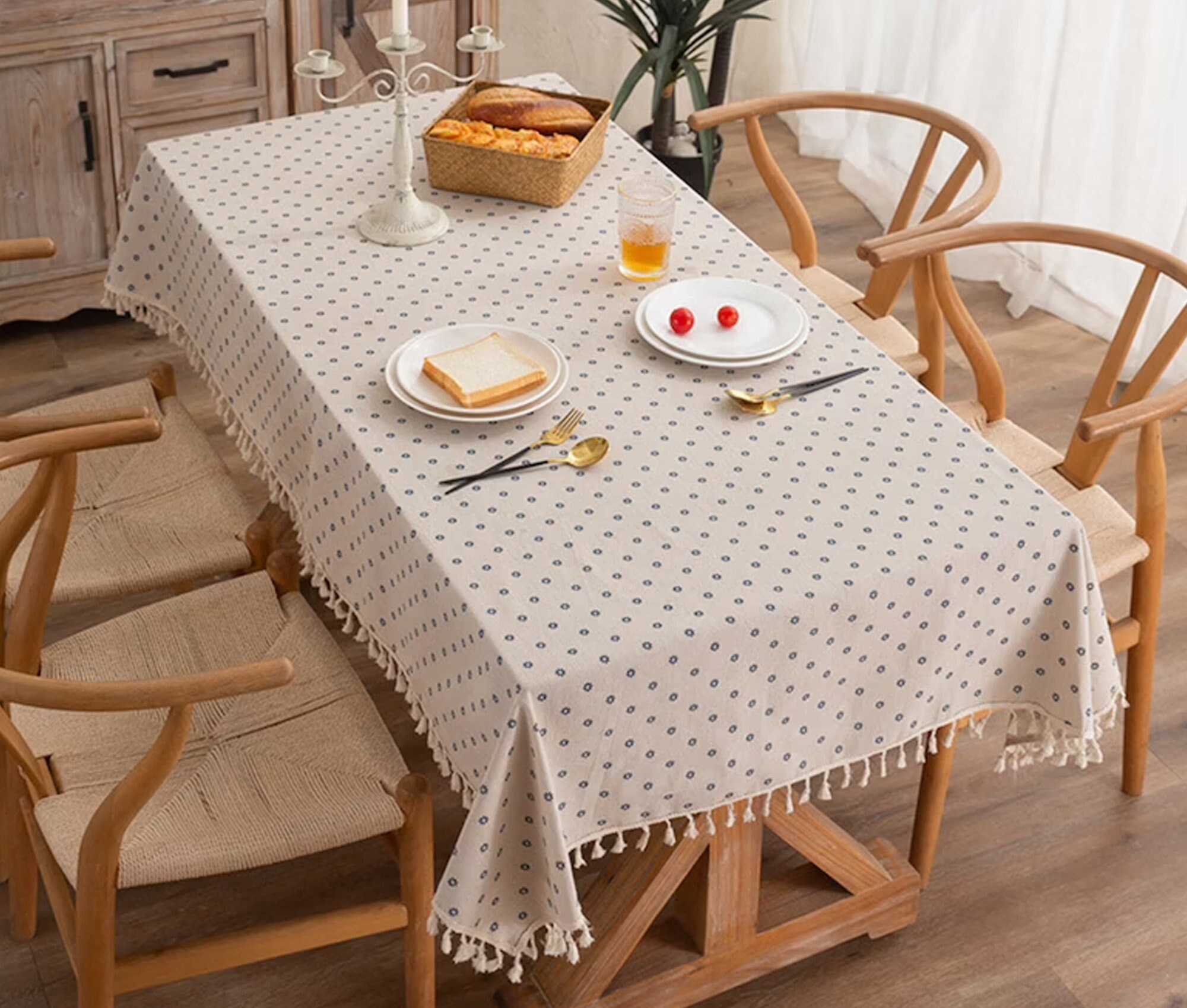 French Linen Floral Pattern Vintage Country Rectangle Tablecloths ...