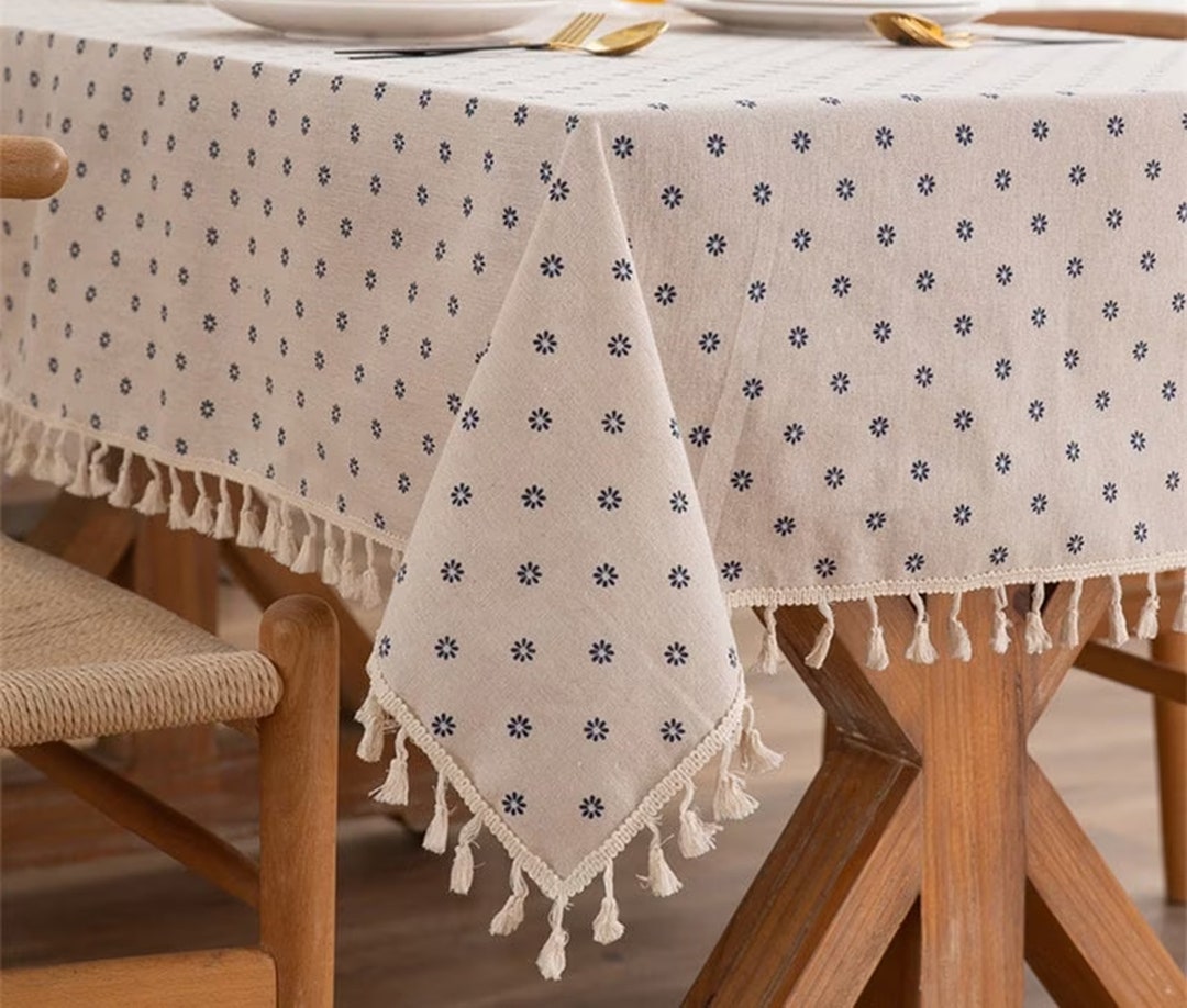 French Linen Floral Pattern Vintage Country Rectangle Tablecloths ...