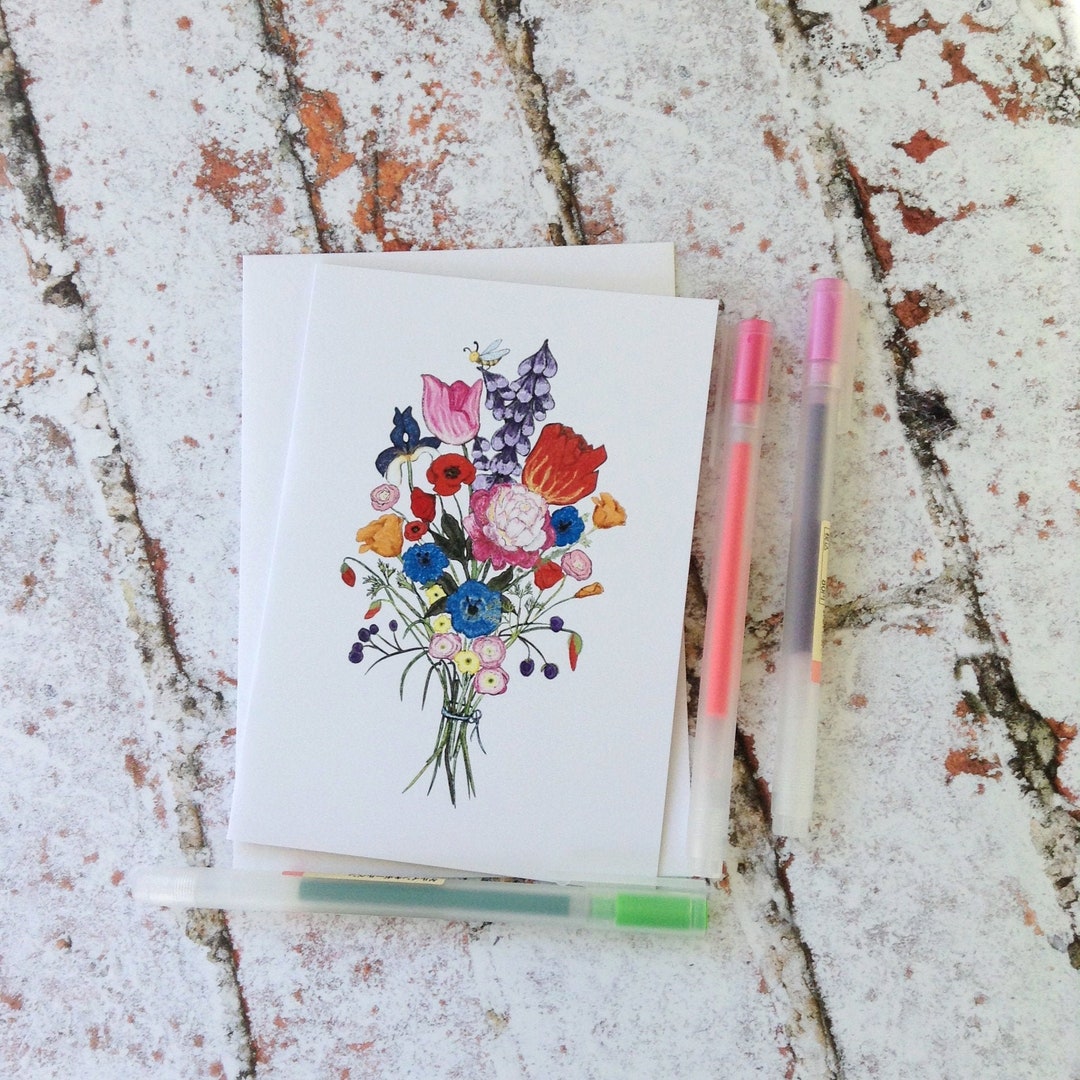 Floral Greeting Card,flower Lovers Card,gardeners Card,bee Greeting ...