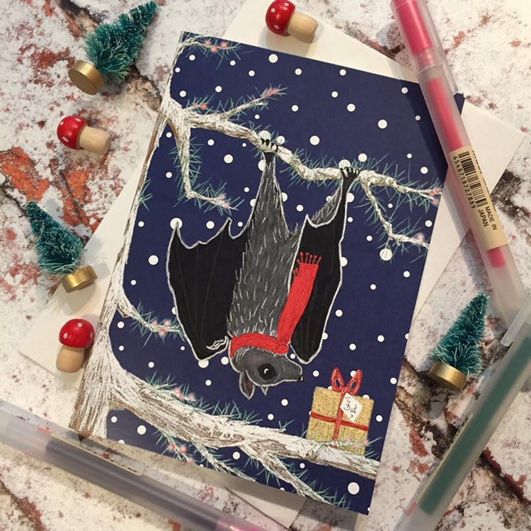 Bat Christmas Card,wildlife Christmas Card,gothic Christmas Card ...