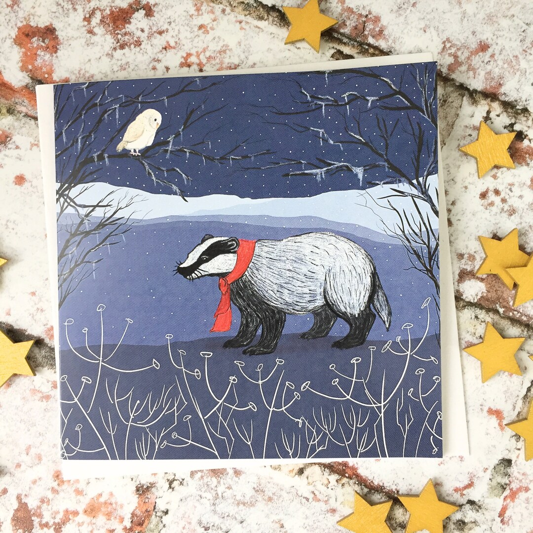 Badger Christmas Card,owl Christmas Card,wildlife Christmas Card,winter ...