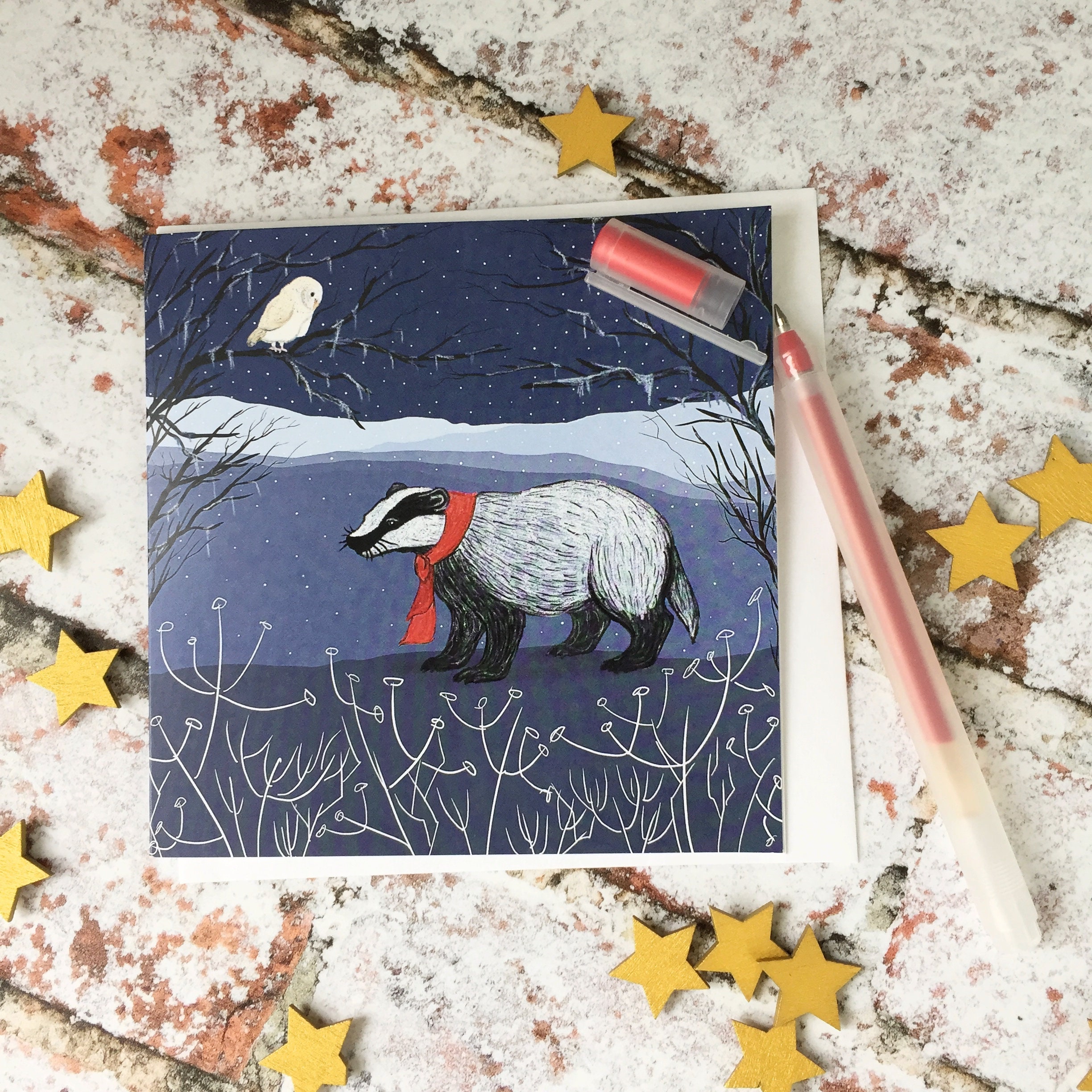 Badger Christmas Card,owl Christmas Card,wildlife Christmas Card,winter ...