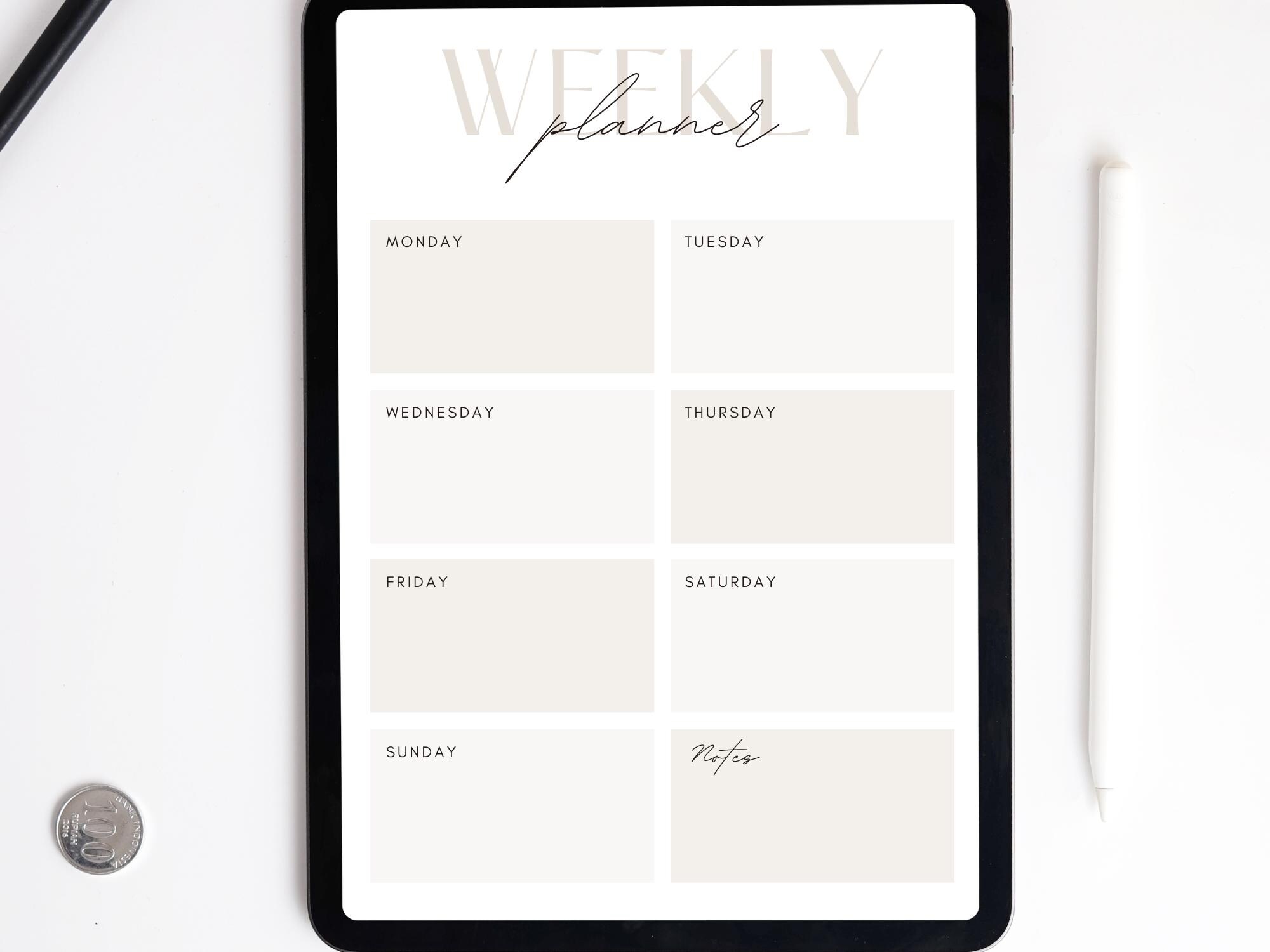Digital Fillable PDF Weekly Planner, Printable Planner, Weekly Planner ...