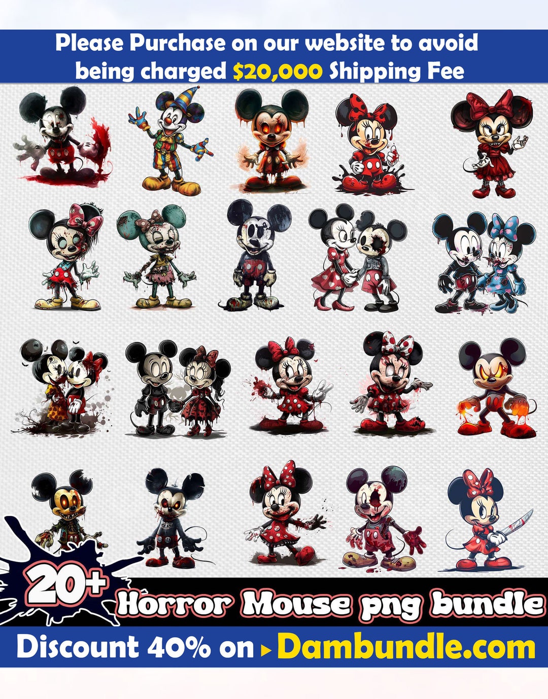 Horror Mouse PNG 20 Bundle, Horror Mikey Mouse Png Bundle, Cartoon Png ...