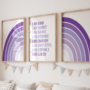 Affirmations for Girls Purple Wall Art Affirmations Rainbow Positive ...