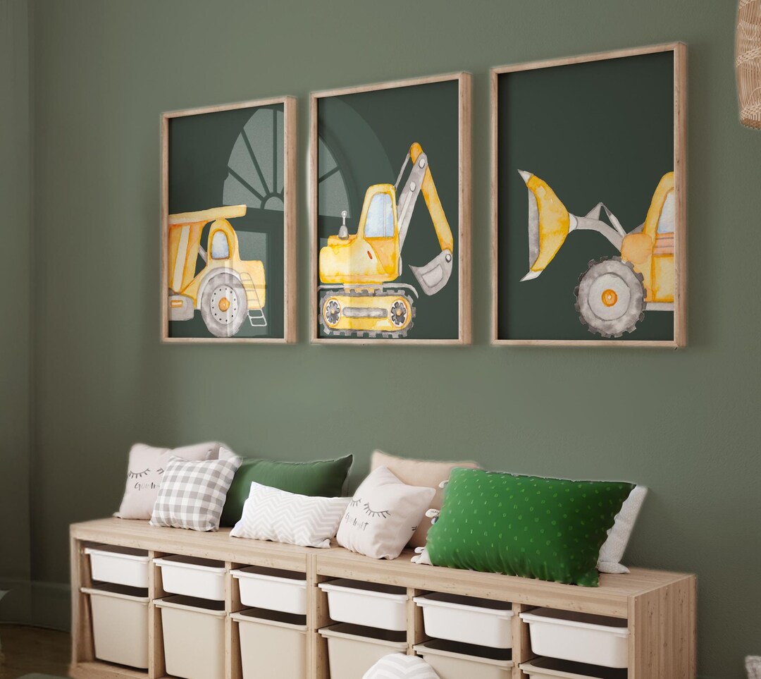 Construction Decor Boys Room Construction Vehicles Prints Toddler Room ...