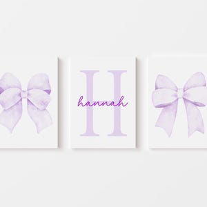 Light Purple Bow Wall Art, Custom Initial Name Art, Purple Girly Art ...
