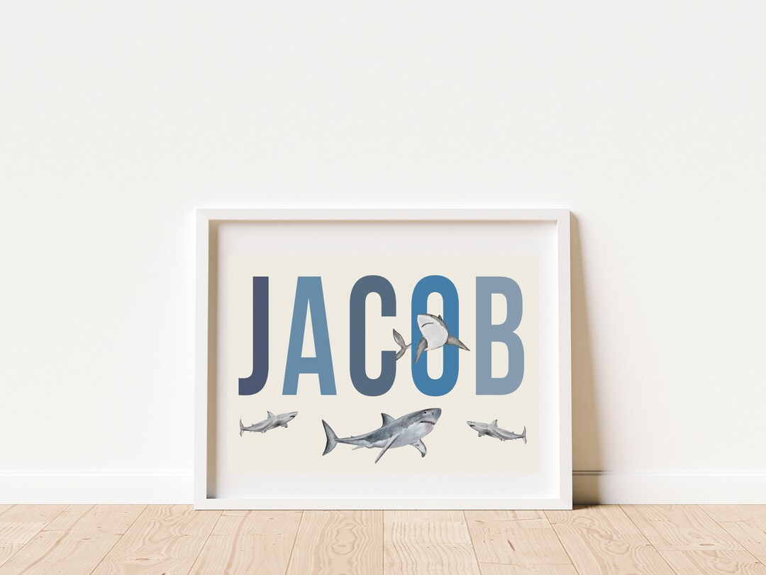 Personalized Shark Name Sign, Custom Shark Themed Wall Art for Kids ...