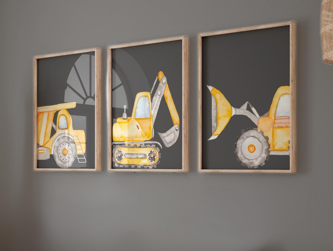 Construction Decor Boys Room Construction Vehicles Prints Toddler Room ...