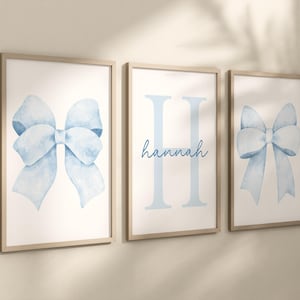 Light Blue Bow Custom Initial Name Art, Blue Girl Room Art, Blue ...