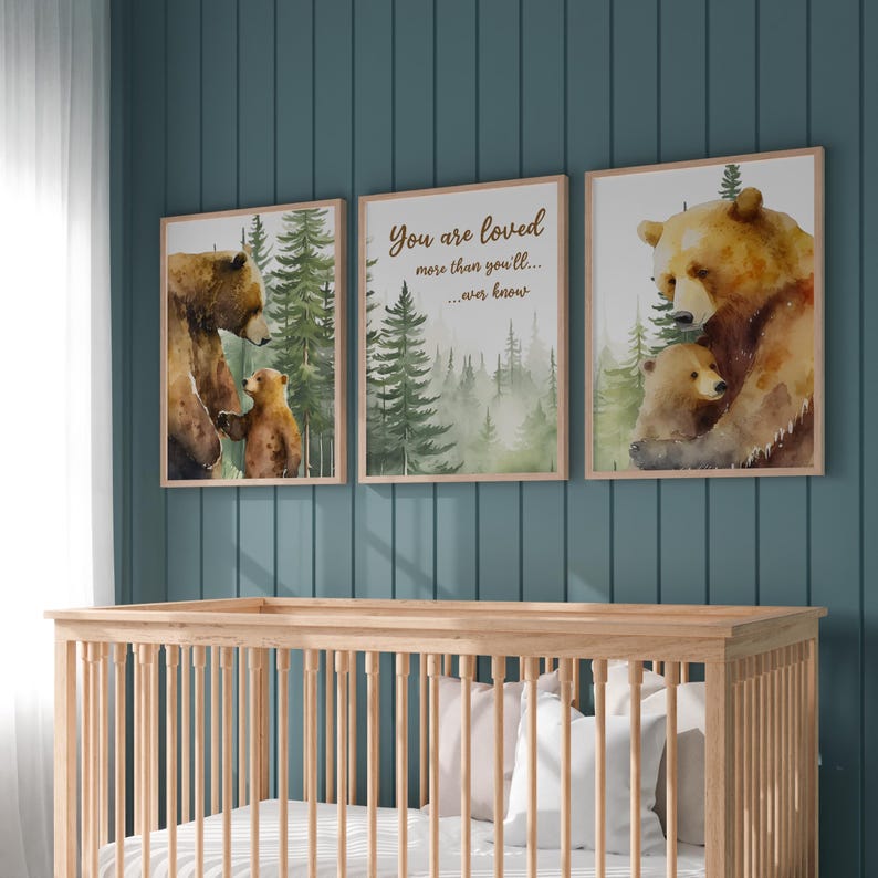 Bear Nursery Wall Art, Bear Print, Set of 3 Bear Wall Decor Nursery ...