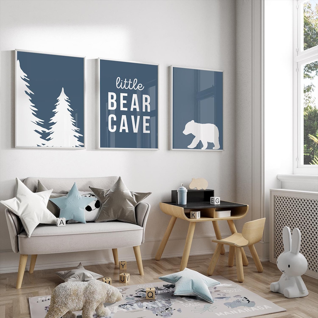 Little Bear Cave Print Bear Nursery Wall Art Set of 3 Prints Bear ...
