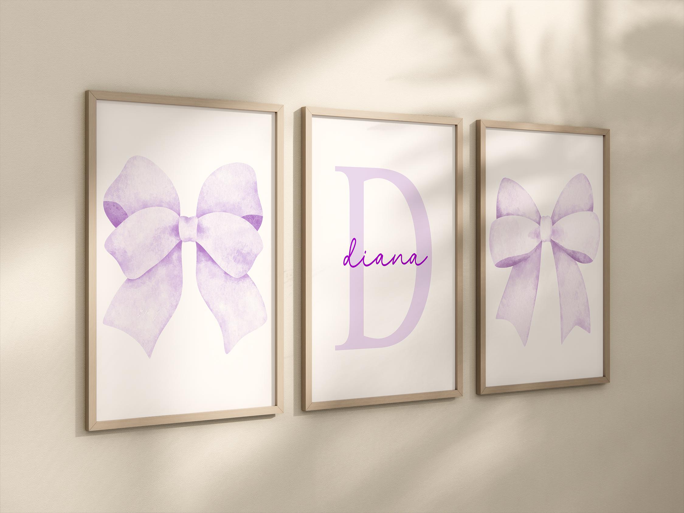 Light Purple Bow Wall Art, Custom Initial Name Art, Purple Girly Art ...
