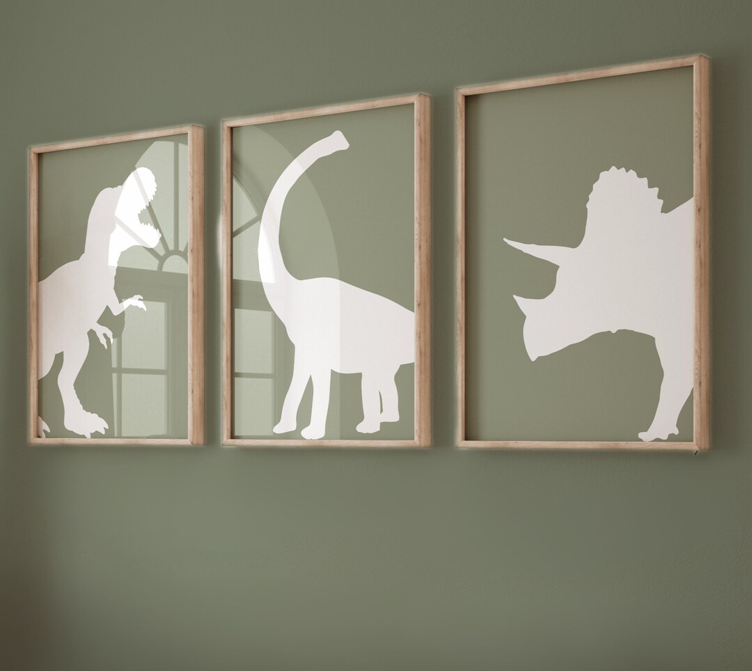 Sage Green Dinosaur Decor for Boys Room Set of 3 Prints Dino Poster ...