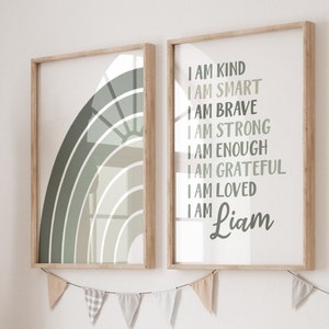 Personalized Affirmations for Kids Wall Art Set of 2 Prints ...