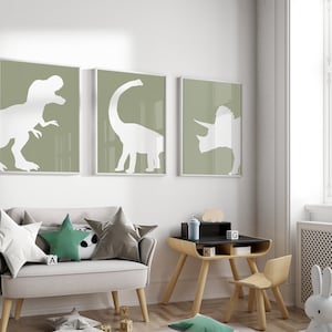 Sage Green Dinosaur Nursery Decor Set of 3 Prints Dino Poster Dinosaur ...