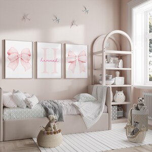 Light Pink Bow Wall Art, Custom Initial Art, Pink Girly Art, Pink ...