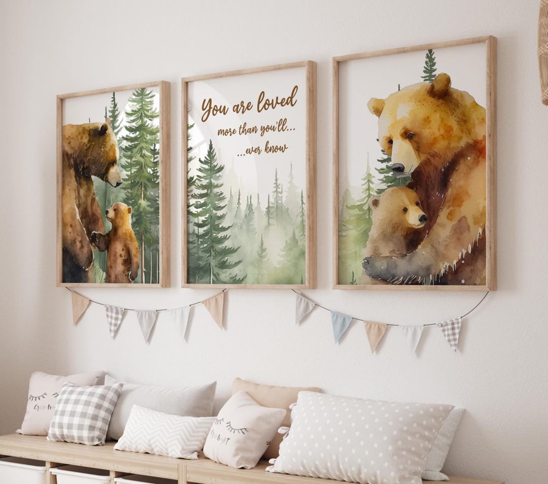 Bear Nursery Wall Art, Bear Print, Set of 3 Bear Wall Decor Nursery ...