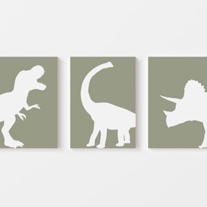 Sage Green Dinosaur Nursery Decor Set of 3 Prints Dino Poster Dinosaur ...