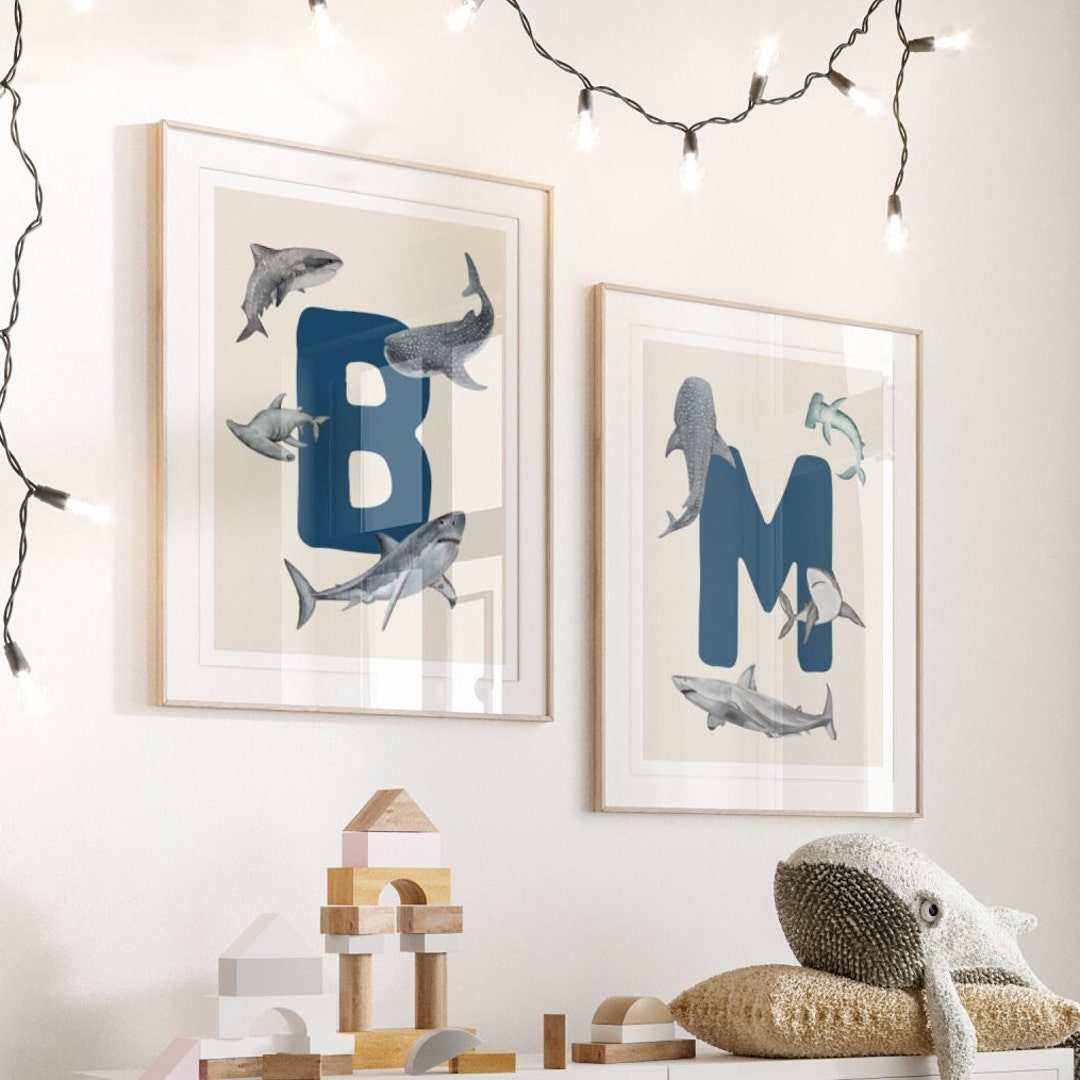 Shark Wall Art for Kids Room Custom Shark Theme Name Decor Shark Themed ...