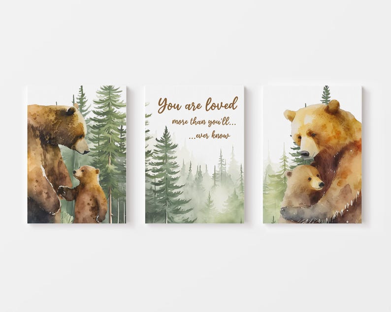 Bear Nursery Wall Art, Bear Print, Set of 3 Bear Wall Decor Nursery ...