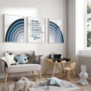 Kids Motivational Wall Art Purple Rainbow Affirmations Set of 3 Prints ...