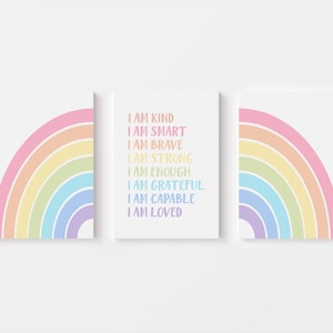 Affirmation for Kids Wall Art SET of 3 Prints Pastel Rainbow Poster ...