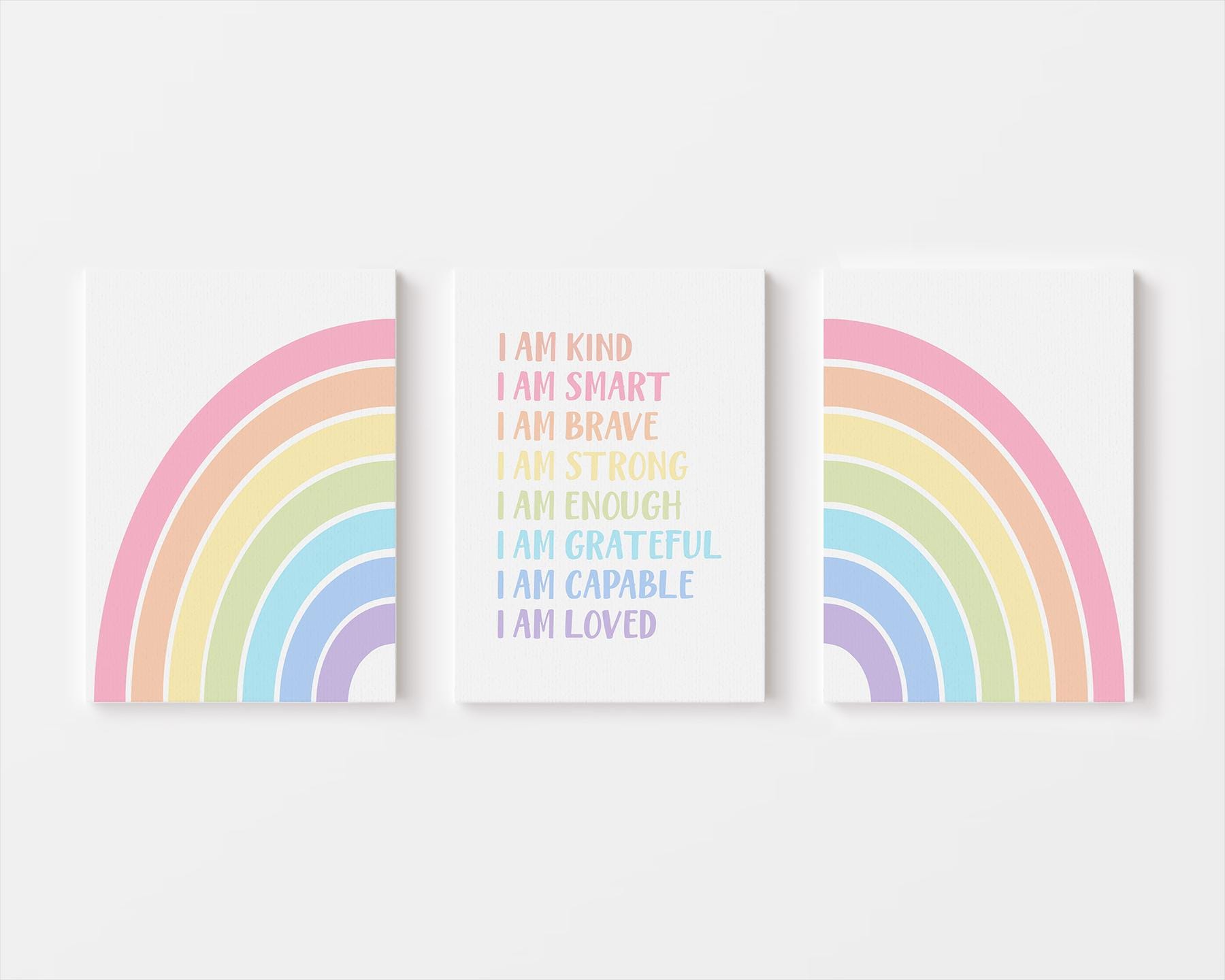 Affirmation for Kids Wall Art SET of 3 Prints Pastel Rainbow Poster ...