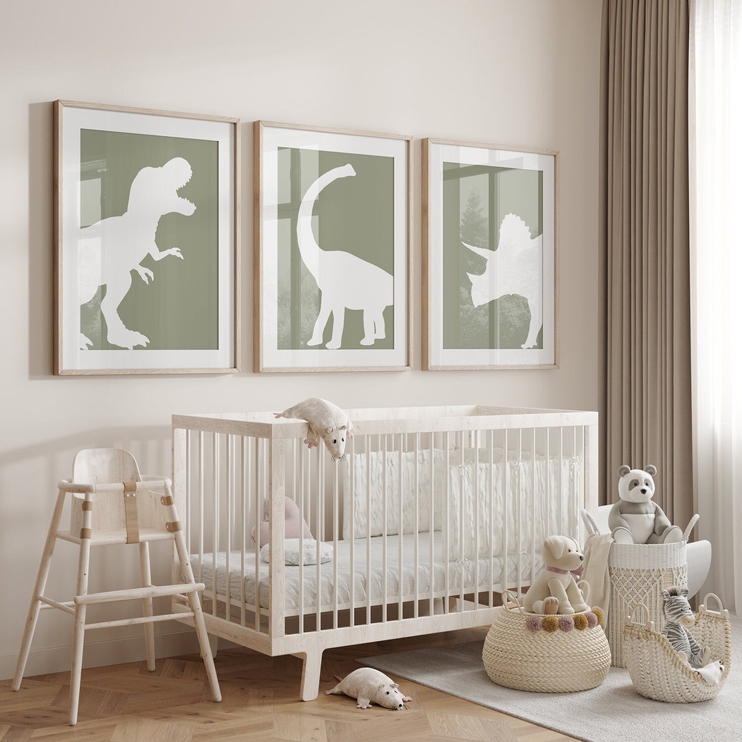 Sage Green Dinosaur Nursery Decor Set of 3 Prints Dino Poster Dinosaur ...